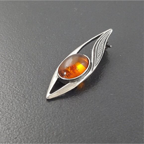Jewelry | Vintage Sterling Silver Amber Pin Brooch 925 Art Nouveau Art ...